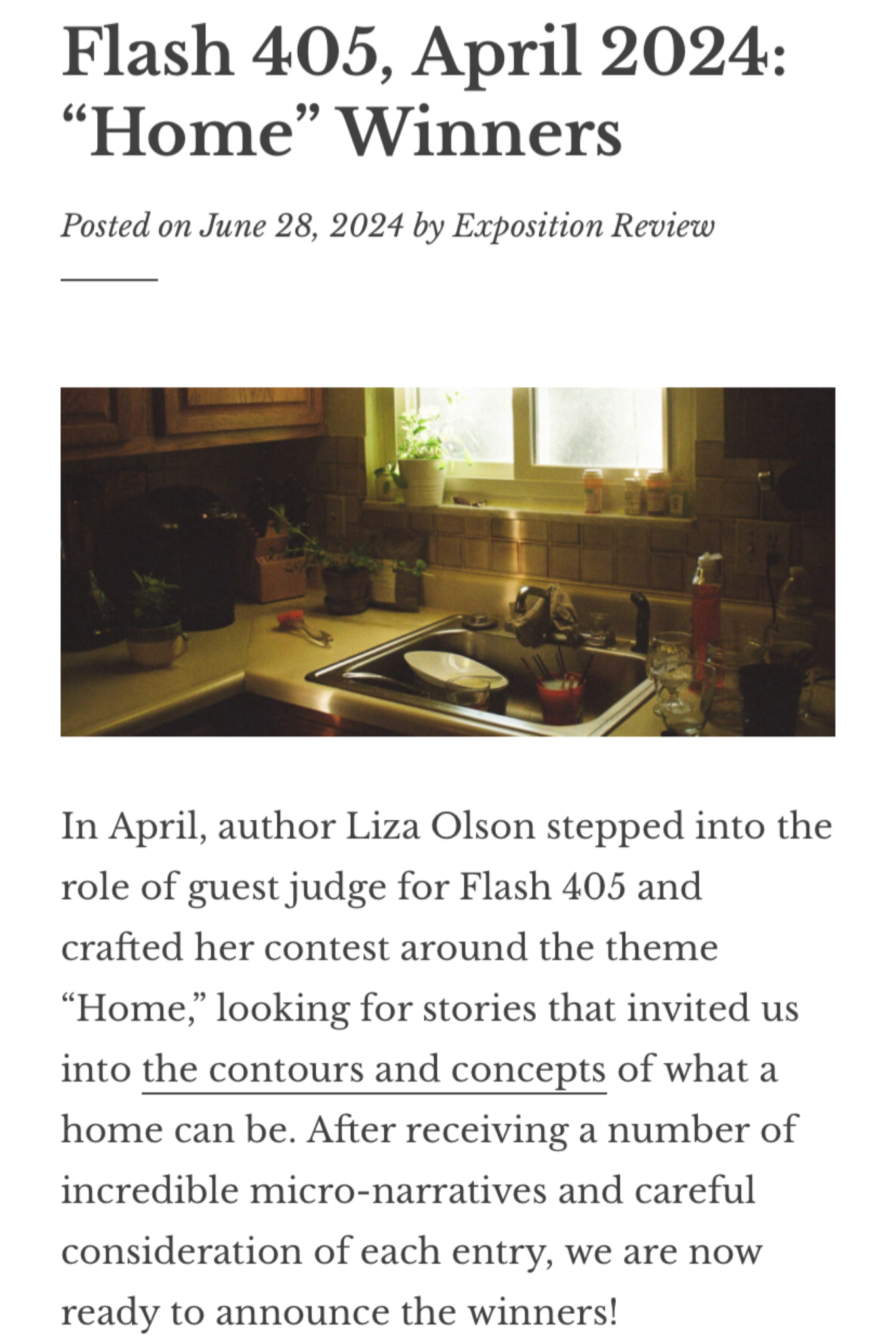 Flash 405 “Home” Winners! – Liza Olson